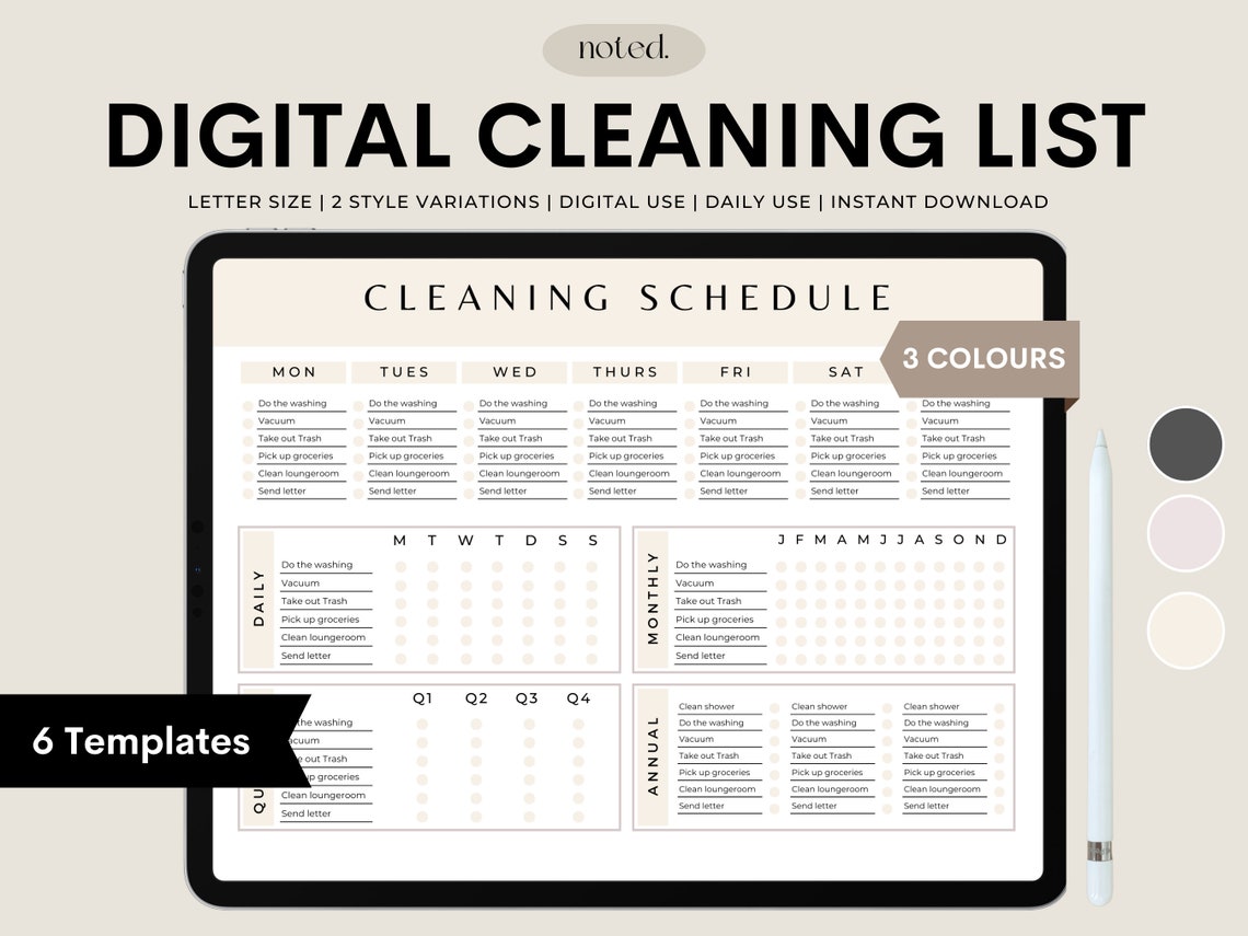 Digital Cleaning List, Cleaning Checklist, Goodnotes, Cleaning Template ...