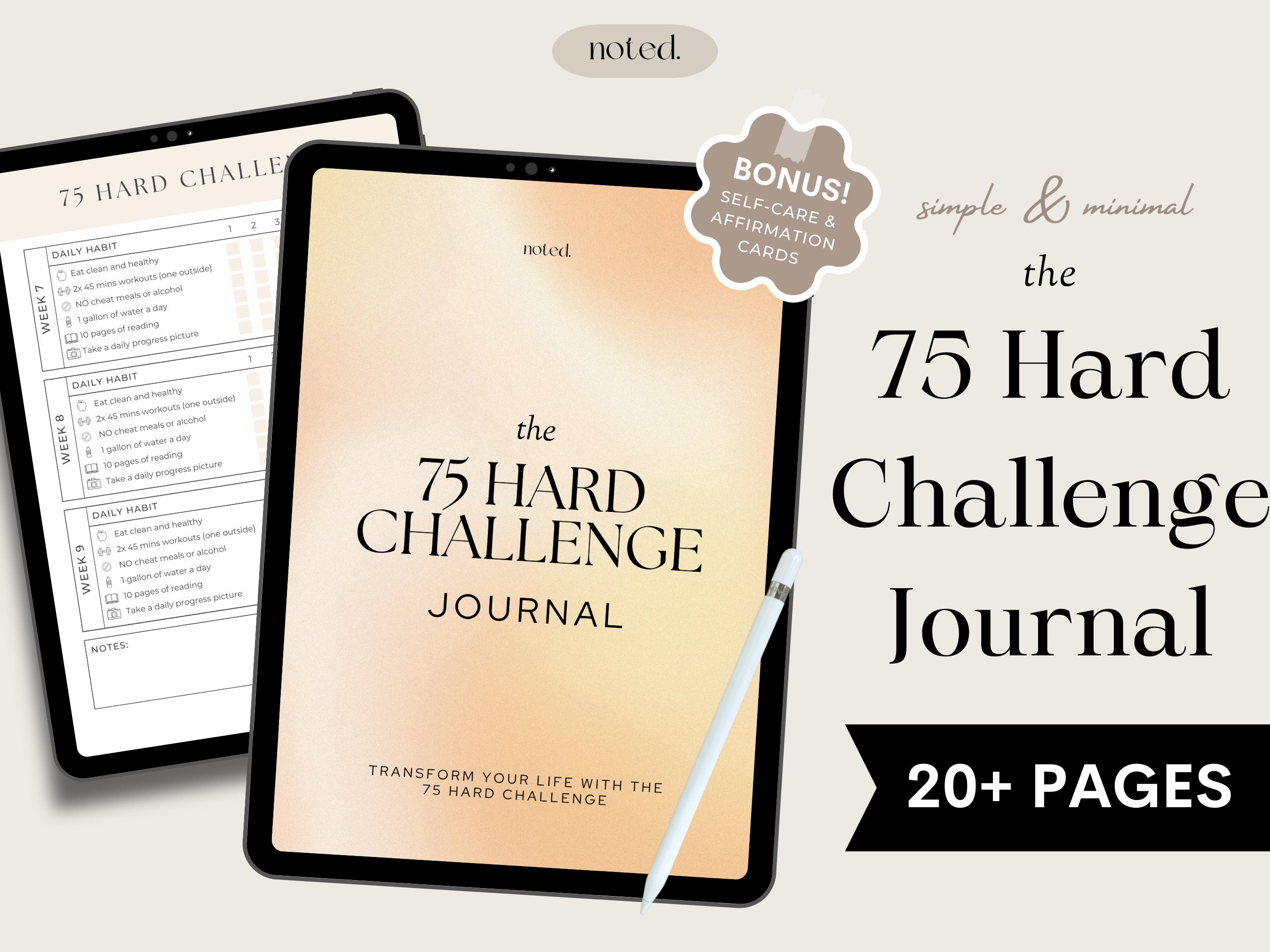 75 Hard Challenge Journal, 75 Hard Challenge Tracker, Goodnotes, Daily ...