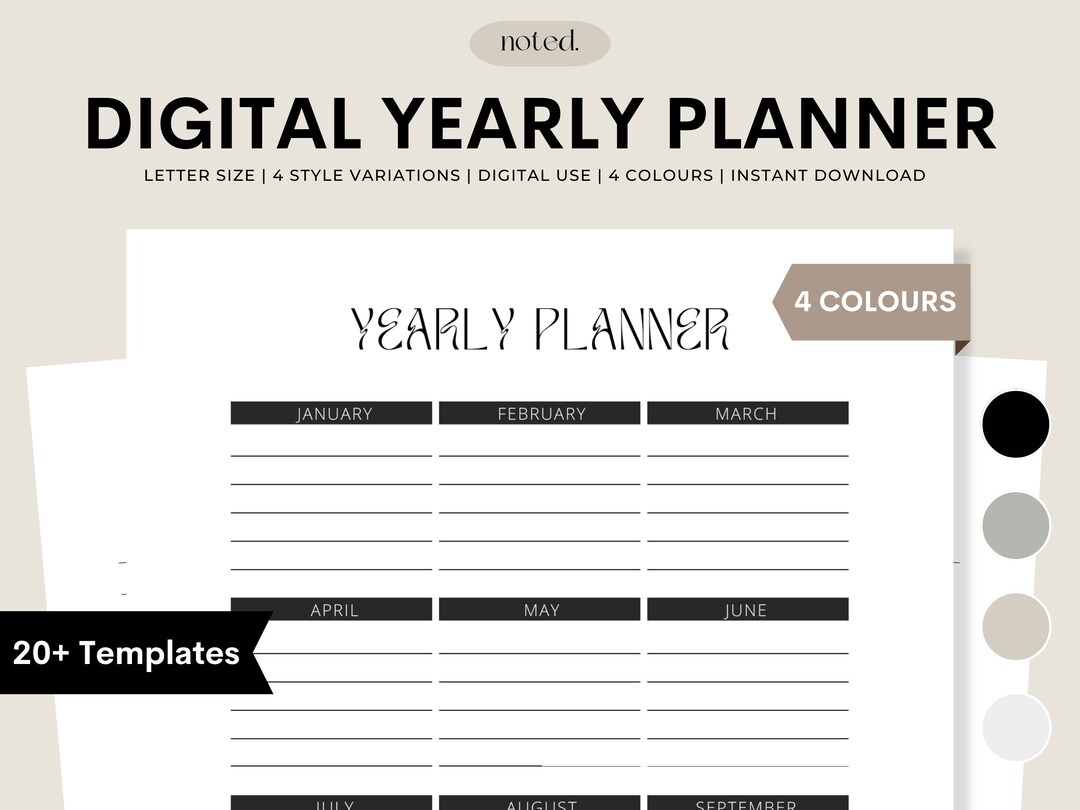 Digital Yearly Overview Insert, Yearly Planner, Goodnotes, Monthly ...