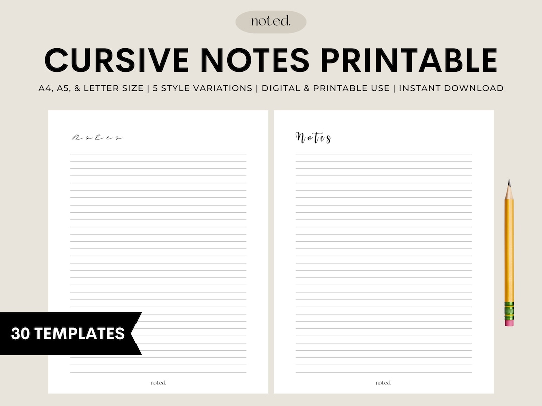 Cursive Notes Template: Lined Paper, A4/a5/letter (digital Download) - Etsy