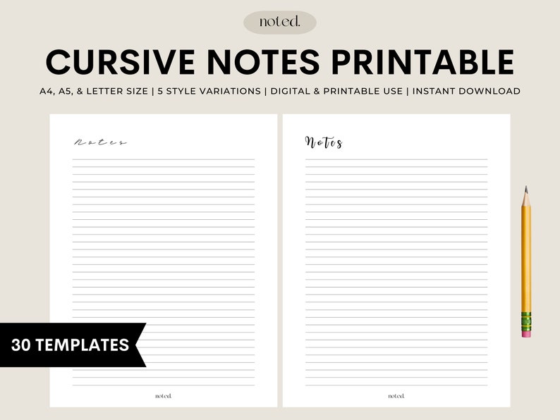 Printable & Digital Cursive Notes Template, Lined Notes Template ...