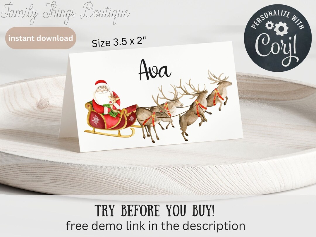 Printable Santa Christmas Place Card, Christmas Party Name Place Cards ...