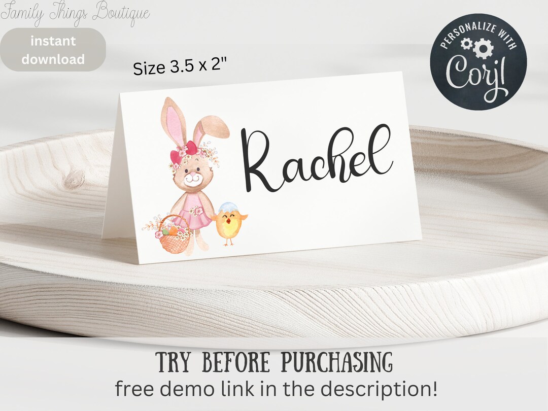 Printable Easter Bunny Place Card, Easter Brunch Name Place Cards ...