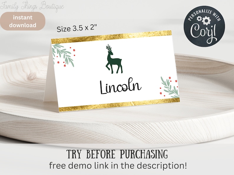 Christmas Place Cards, Printable Christmas Name Cards, Personalized ...