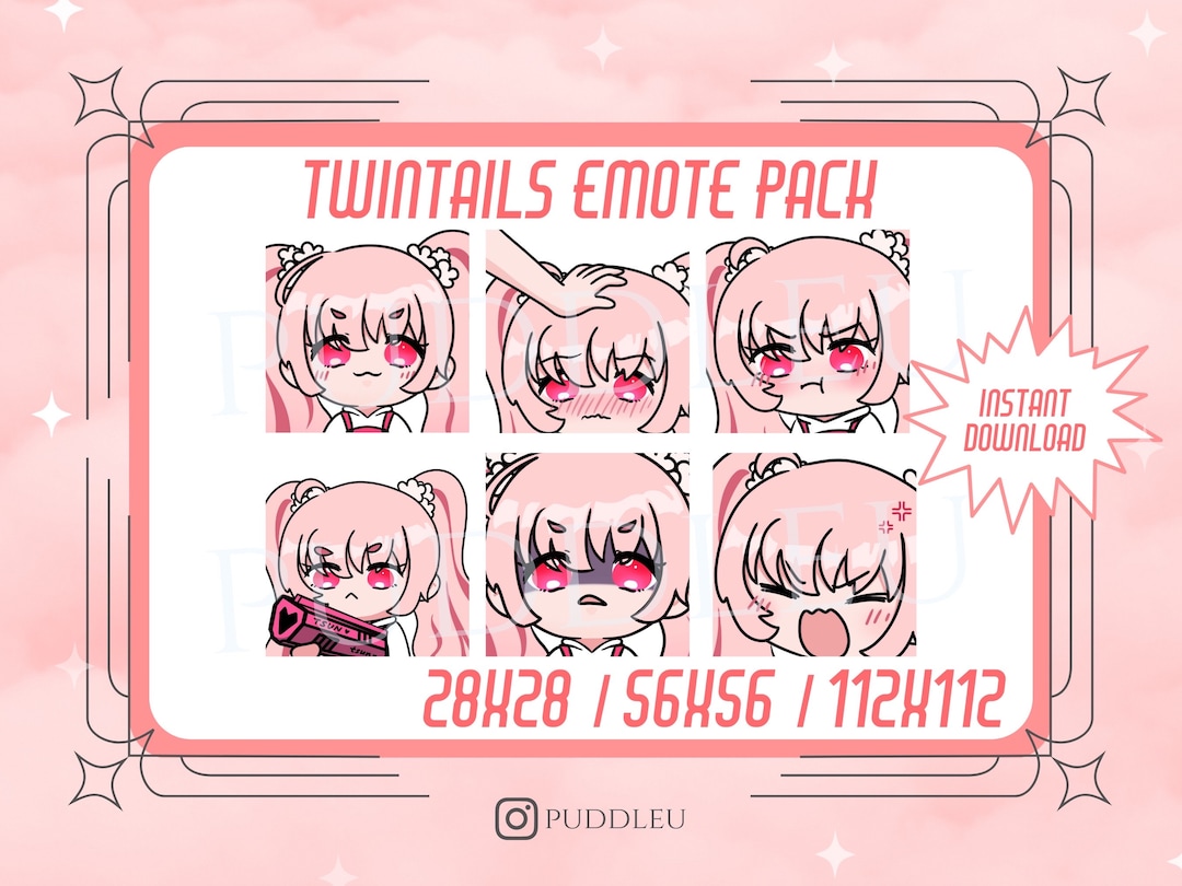 Twintails Pink Haired Chibi Girl Twitch Emote Pack | Cute Tsundere ...