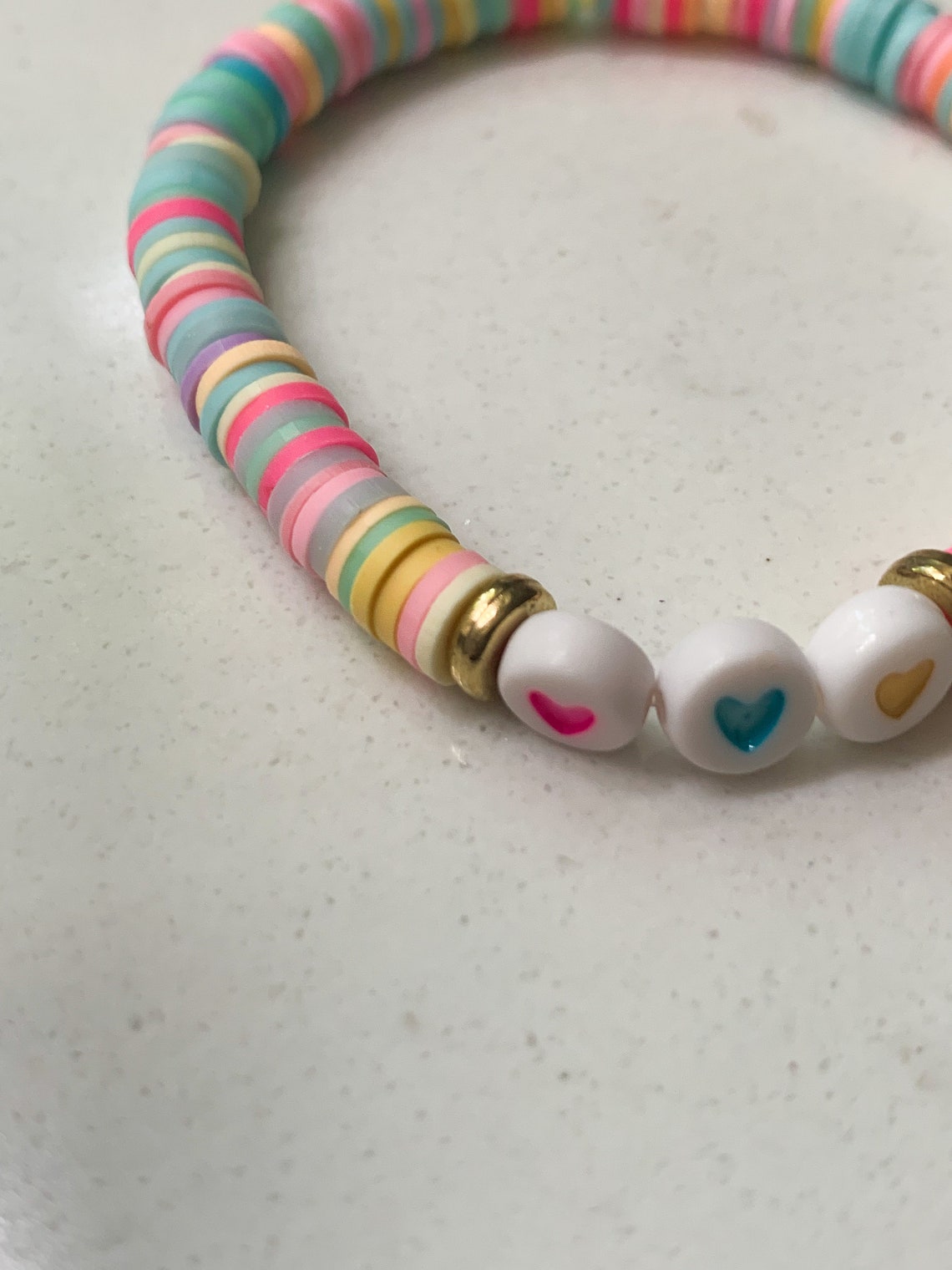 Handmade Aesthetic Rainbow Heart Bracelet| Clay Bead Bracelet - Etsy