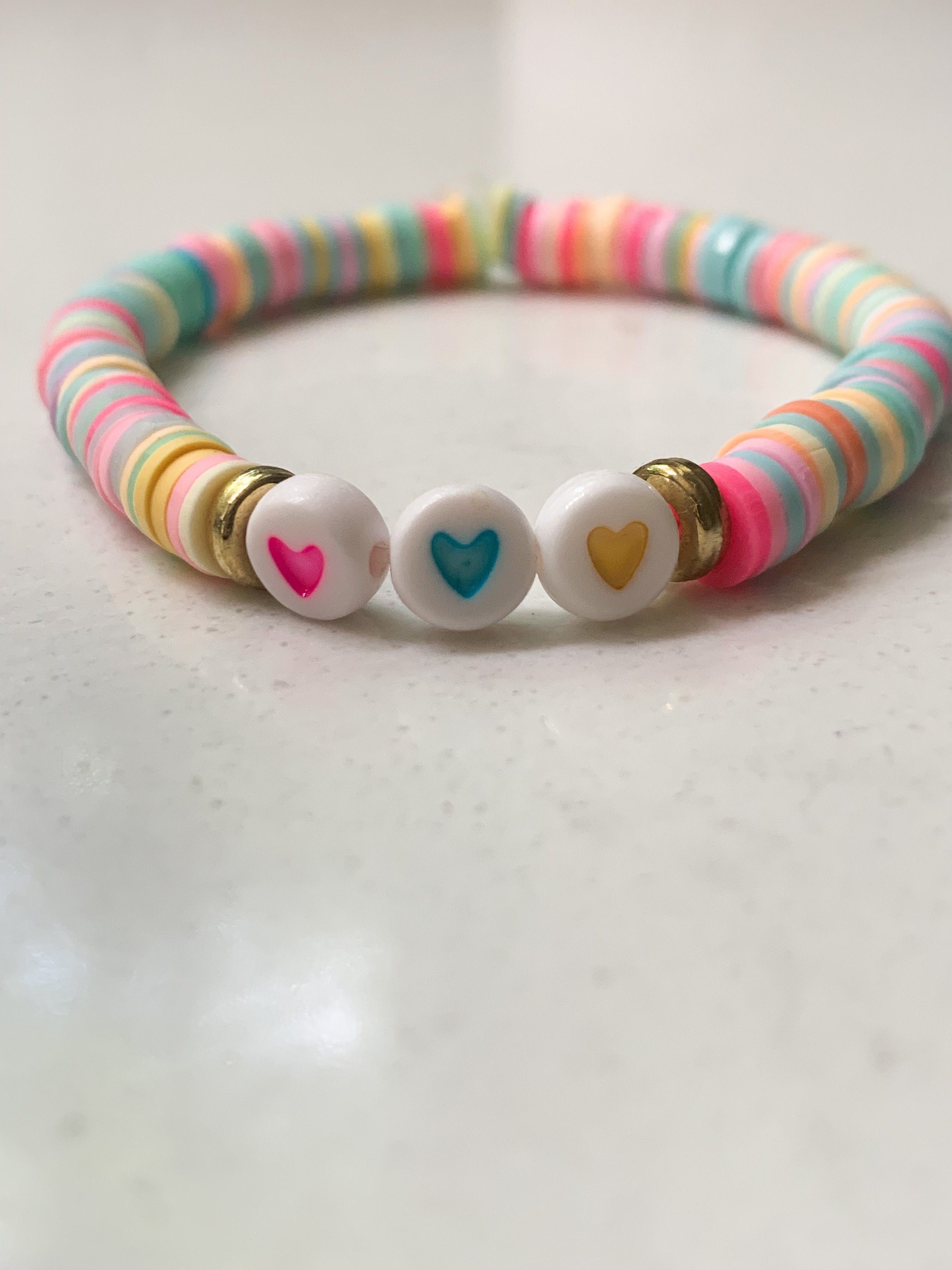 Handmade Aesthetic Rainbow Heart Bracelet| Clay Bead Bracelet - Etsy
