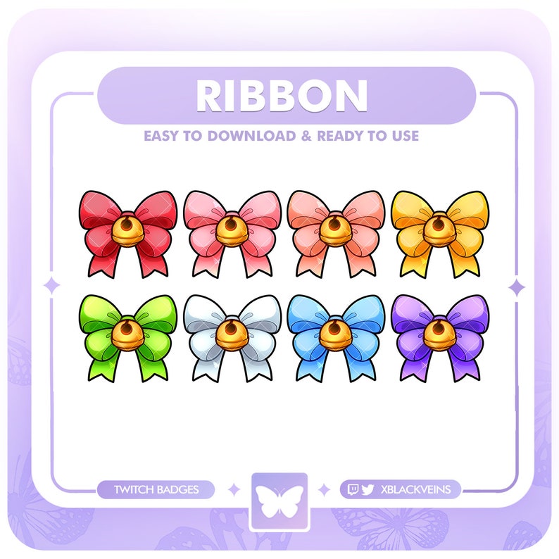 Ribbon With Bell Cute Twitch Sub Bit Badges Kawaii Kitsune - Etsy