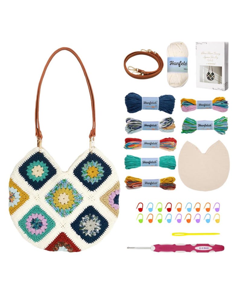 Crochet Granny Square Tote Bag Kit: Step-by-step Video Tutorial - Etsy