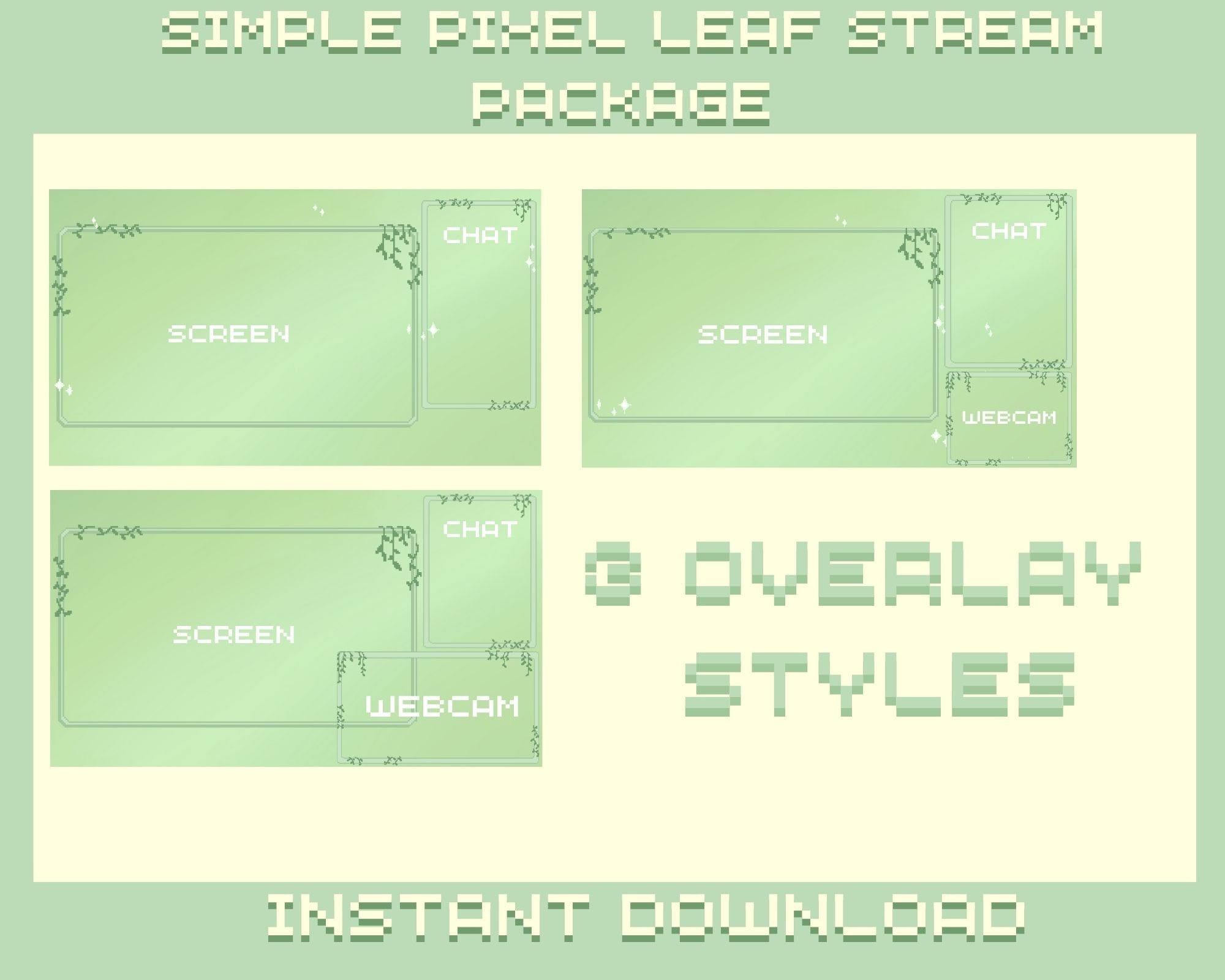 Cute Simple Pixel Green Leaf Minimalist Twitch Overlay Pack, Discord ...