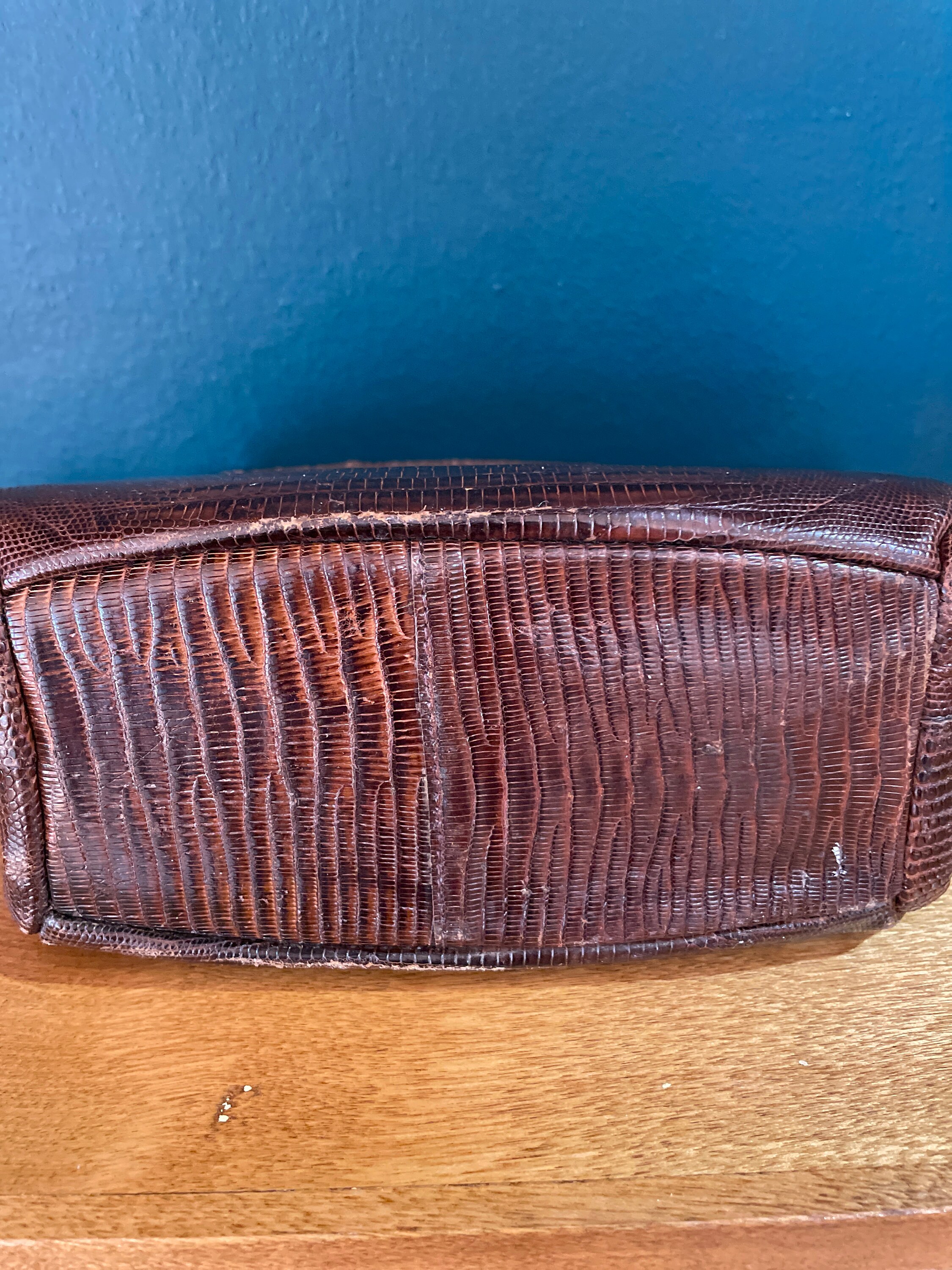 Vintage Genuine Brown Lizard Reptile Skin Leather Handbag Purse Satchel ...