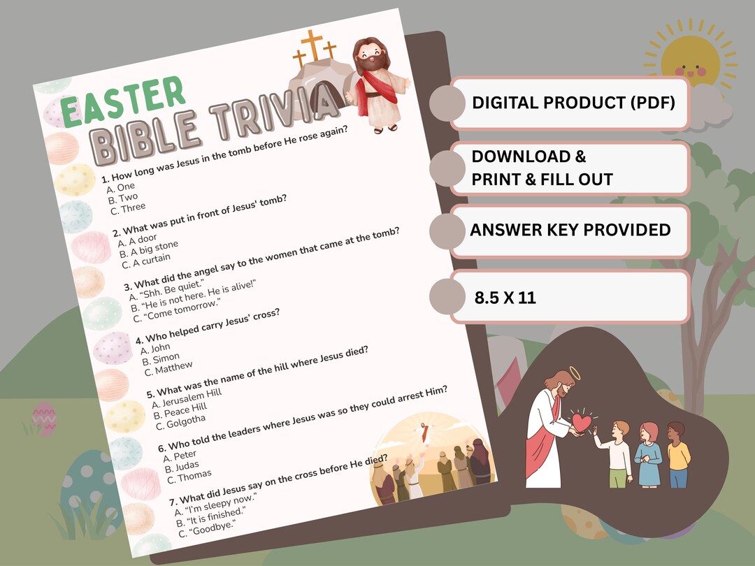 Easter Bible Trivia Game, Printable Easter Games Church, Christian Game ...
