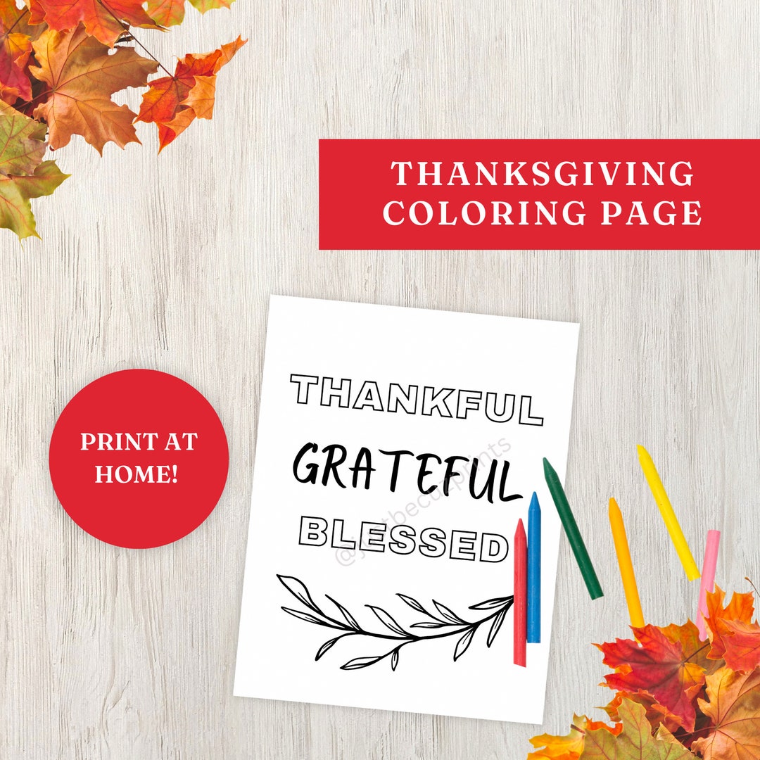 Thanksgiving Thankful Grateful Blessed Coloring Sheet | Thanksgiving ...