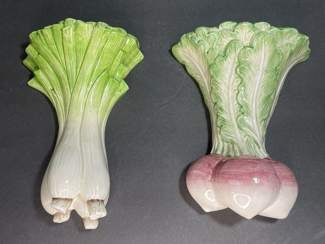 Pair of Fitz and Floyd Vegetable Wall Pockets Kitchen Planters Leek ...