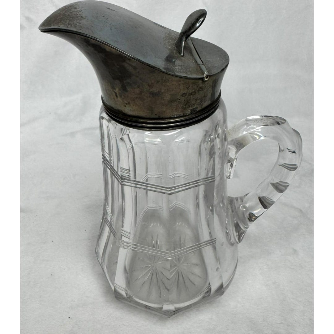 Antique Clear Glass Syrup Pitcher or Creamer With Hinged Lid & Ornate ...