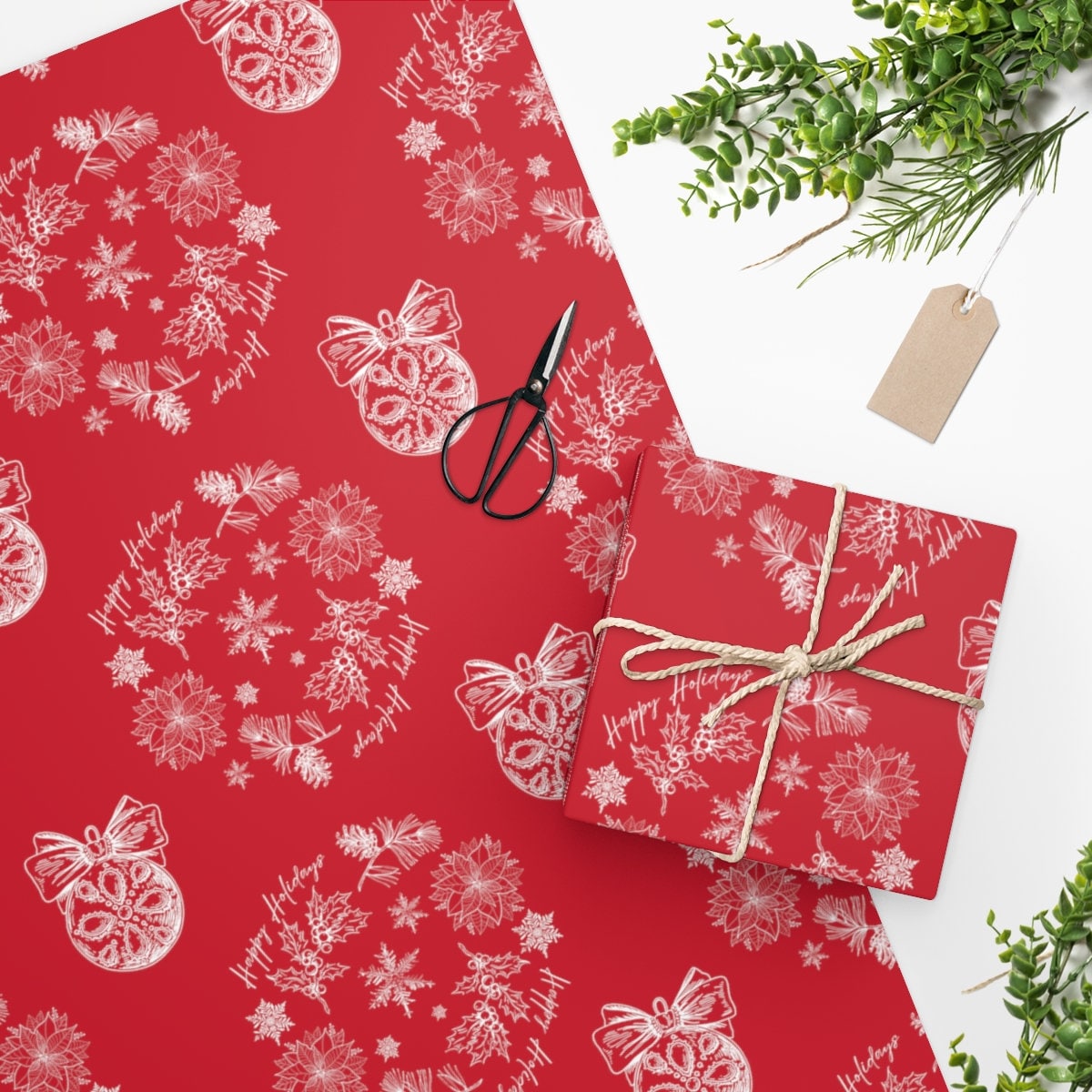Detailed Happy Holidays Wrapping Paper - Etsy