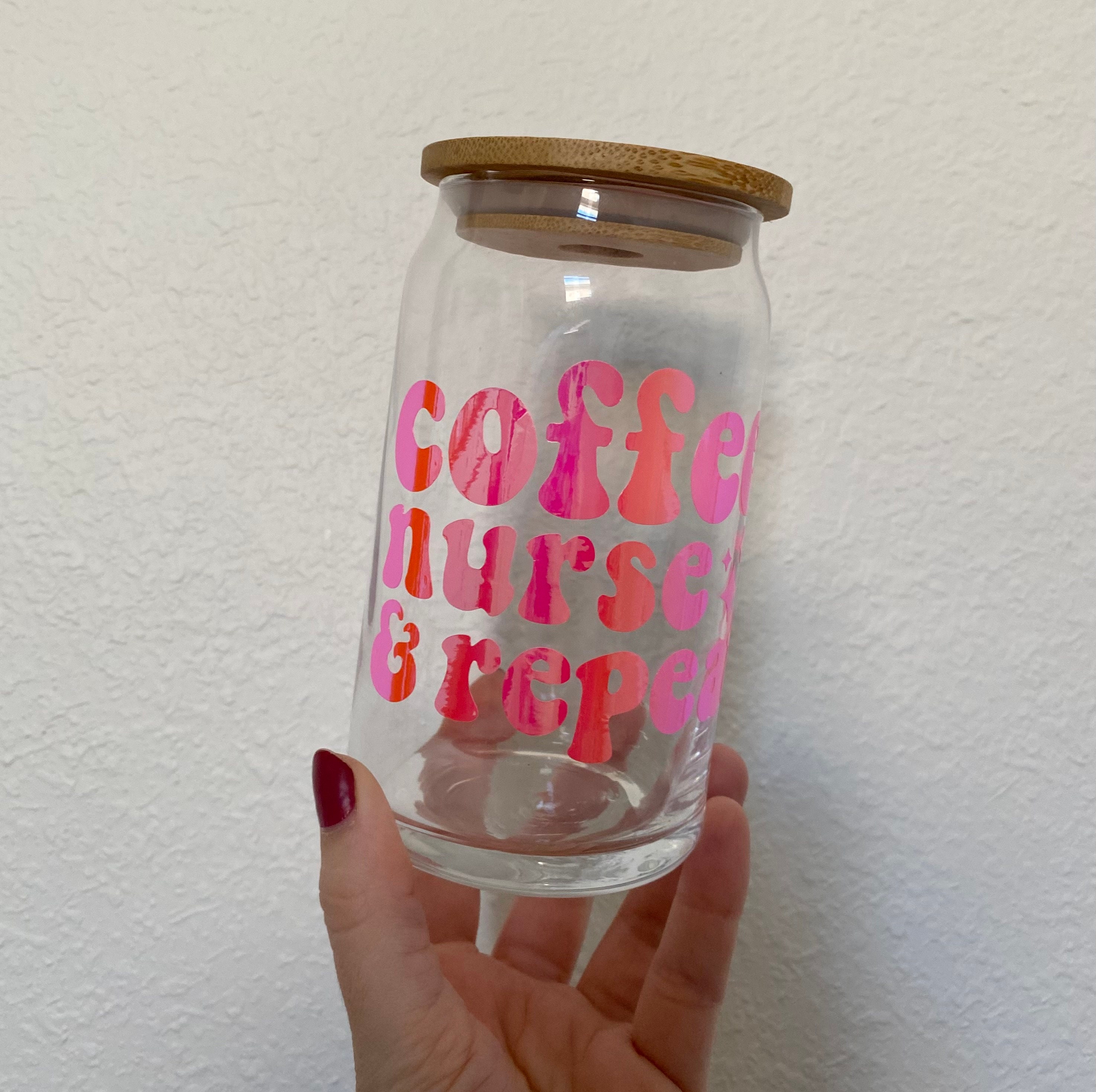 Nurse Coffee Glass Cup | Funny Nurse Cup | Glass Cup With Bamboo Lid ...