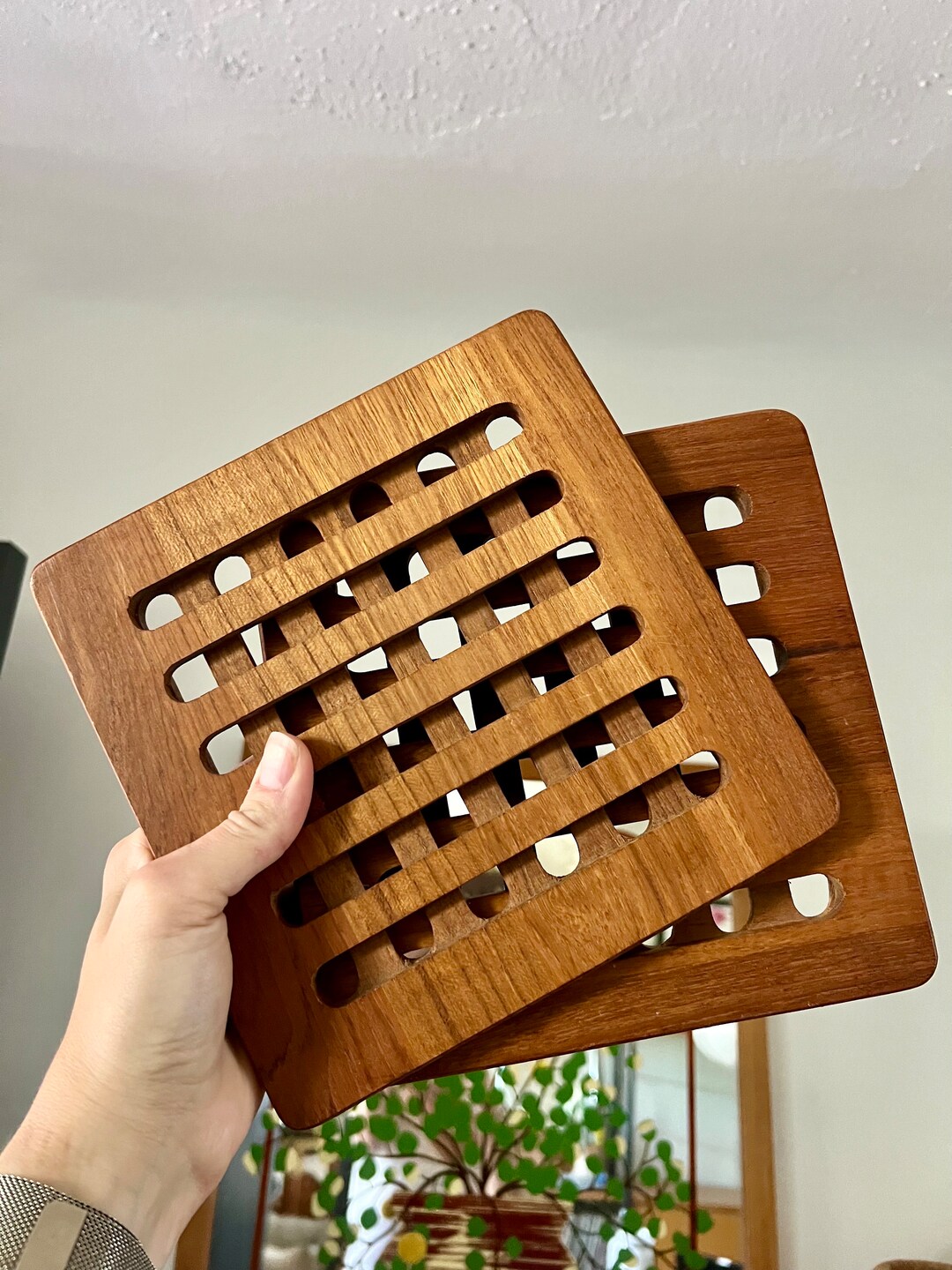 Pair of MCM Teak Lattice Trivet Made in Vietnam - Etsy