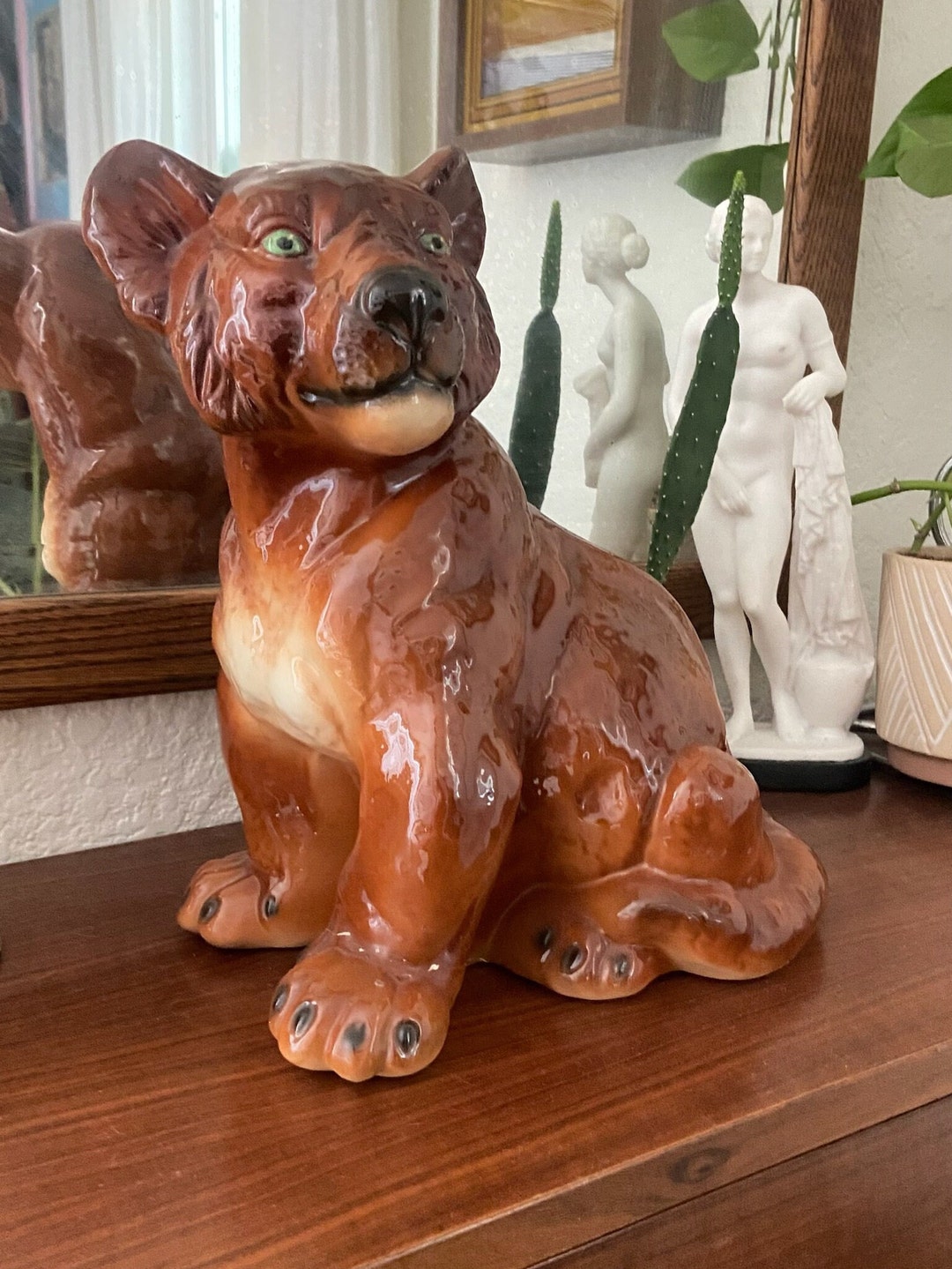 Vintage Ceramic Lion Cub Statue/ Dark Brown/ Rare Color - Etsy