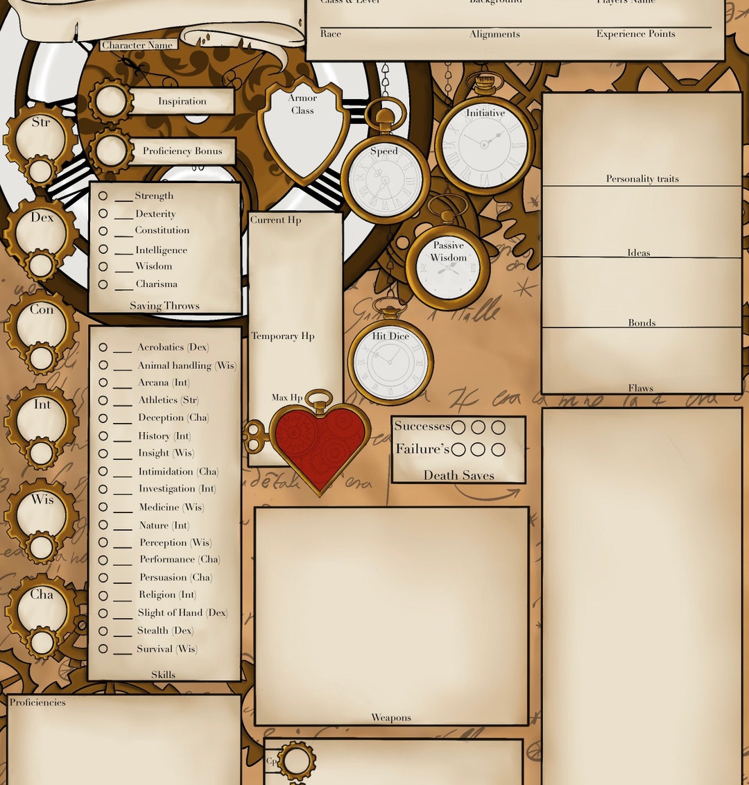 Dungeons and Dragons Artificer/steampunk Character Sheet - Etsy