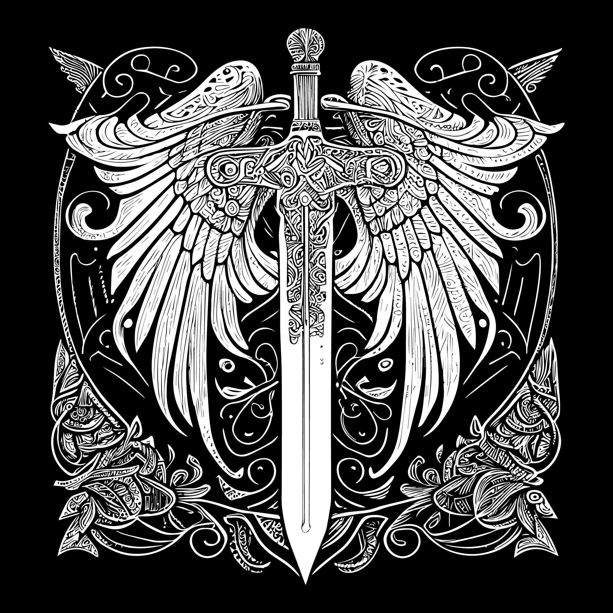 King Sword Clipart, Vine Angel Wings PNG, Mandala Vector Art, Black ...