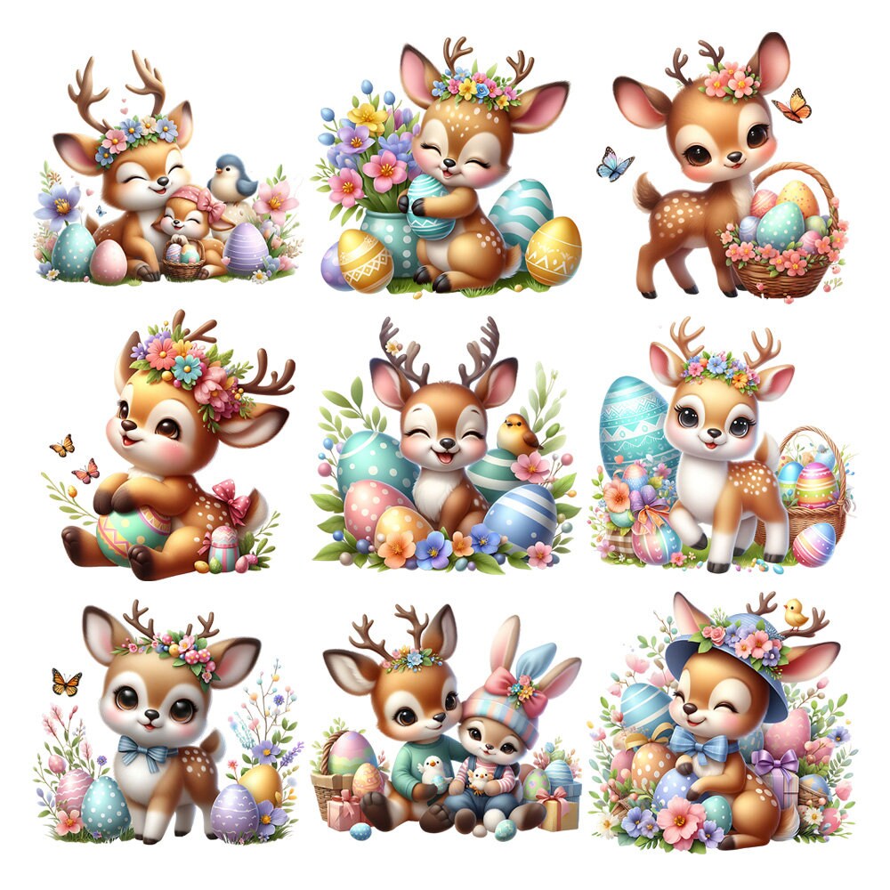 Easter Deer Clipart PNG, Watercolor Easter Clipart, Cute Baby Deer ...