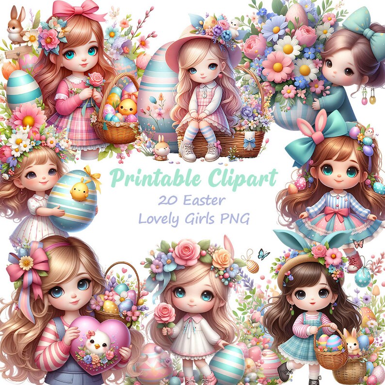 Easter Baby Girls Clipart PNG, Watercolor Easter Clipart, Pink Baby ...