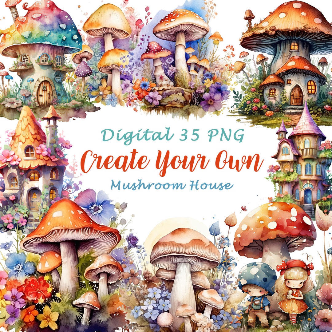 Watercolor Mushroom House Clipart, Fairy Tale PNG (digital Download) - Etsy