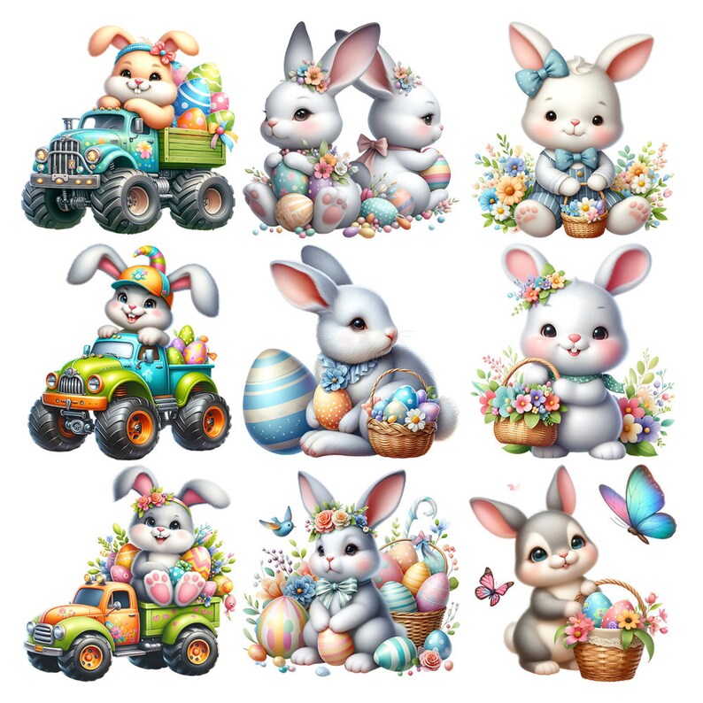 Easter Bunny Clipart PNG, Watercolor Easter Clipart, Cute Bunnies ...