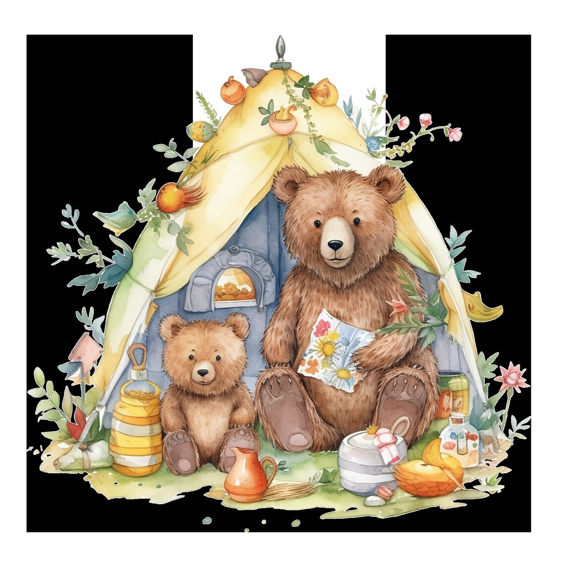 Woodland Warrior Bears Digital Clipart - Camping Bear Clipart - Bear ...