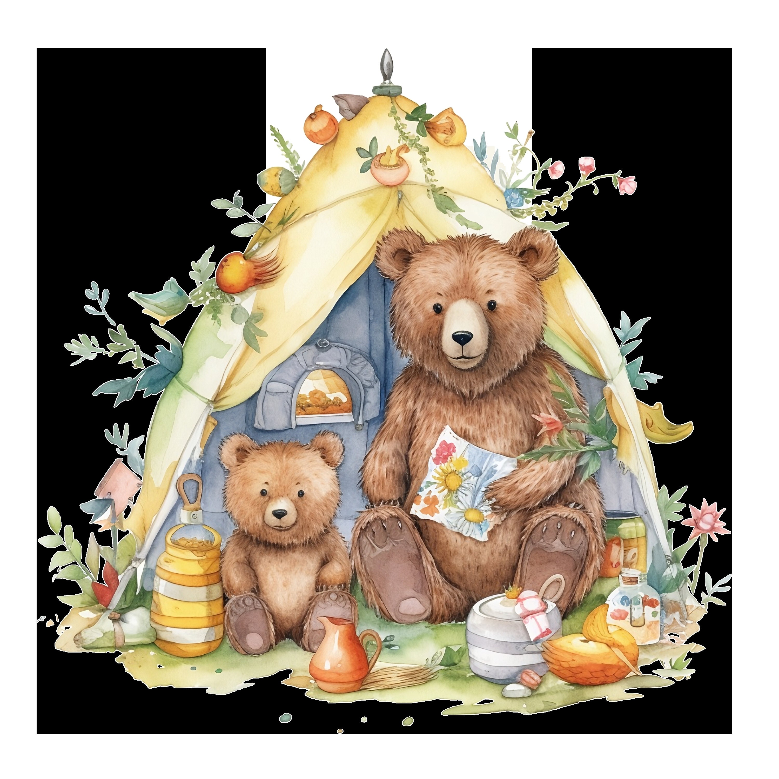 Woodland Warrior Bears Digital Clipart - Camping Bear Clipart - Bear ...