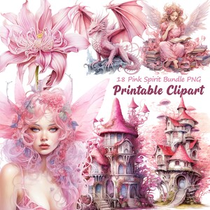 Watercolor Pink Spirits Clipart, Romantic Pink Flowers Forest Goddess ...