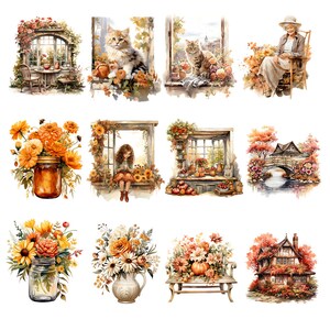 AUTUMN Garden Watercolor Clipart Bundle, Autumn Flowers Store Clipart ...