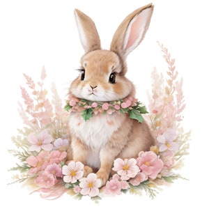 Bunnies With Flowers PNG, Spring Cute Bunny, Watercolor Little Animals ...