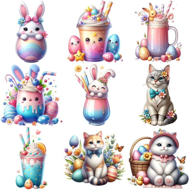 Easter Kitten PNG Bundle, Boba Tea Png, Cute Baby Cat Bunny PNG, Easter ...