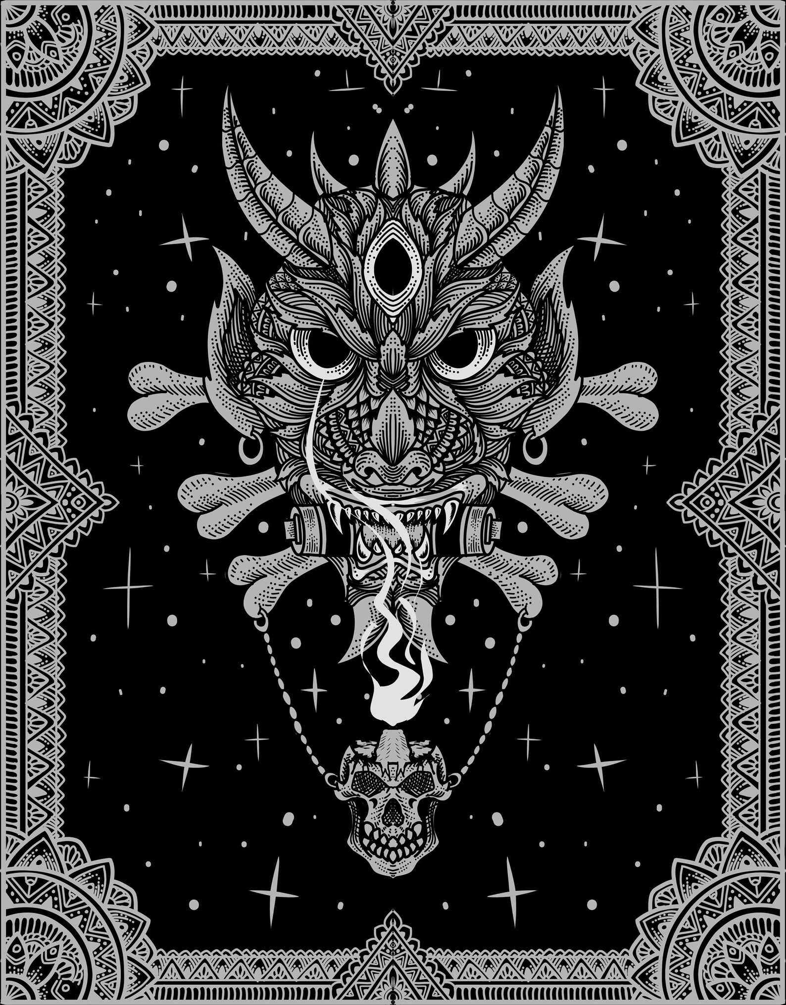 Tattoo Monster Clipart, Tarot Card PNG, Mandala Vector Art, Black ...