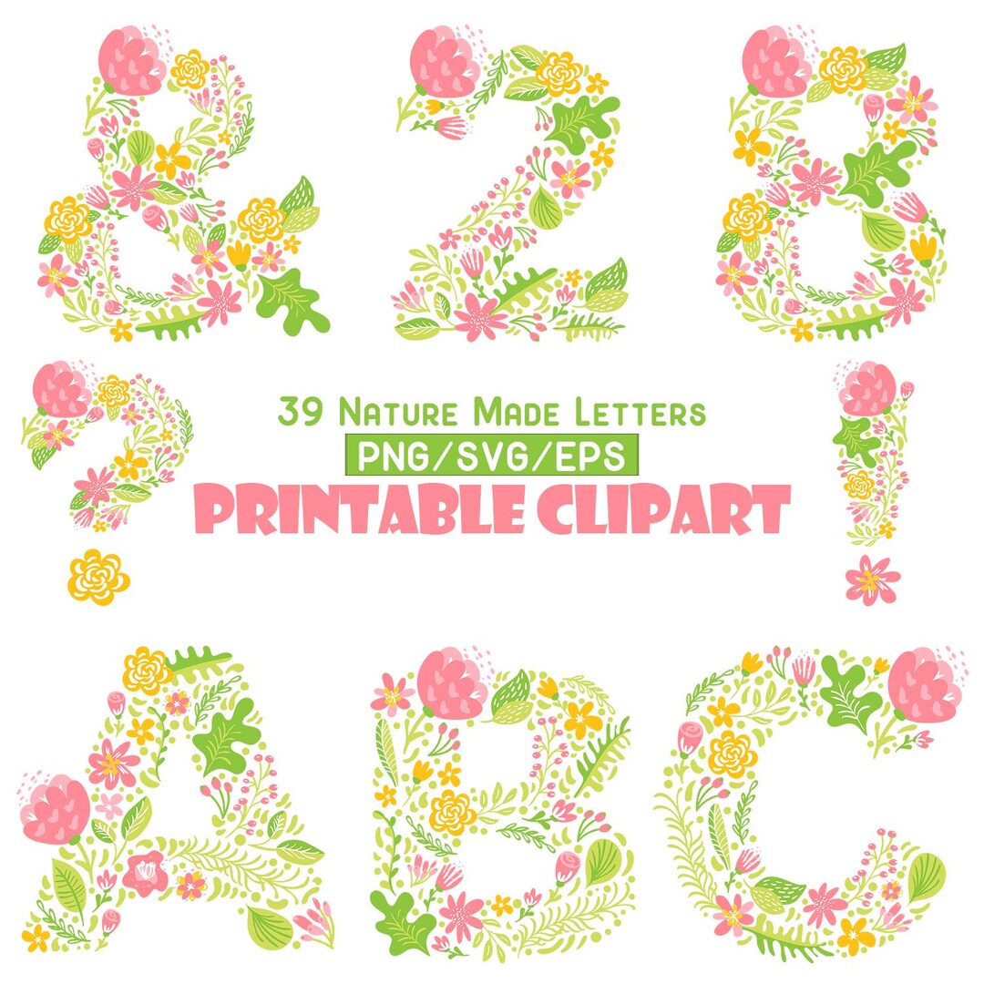 Floral Alphabet PNG Bundle, Pink Flower Letters, Retro Clipart (digital ...