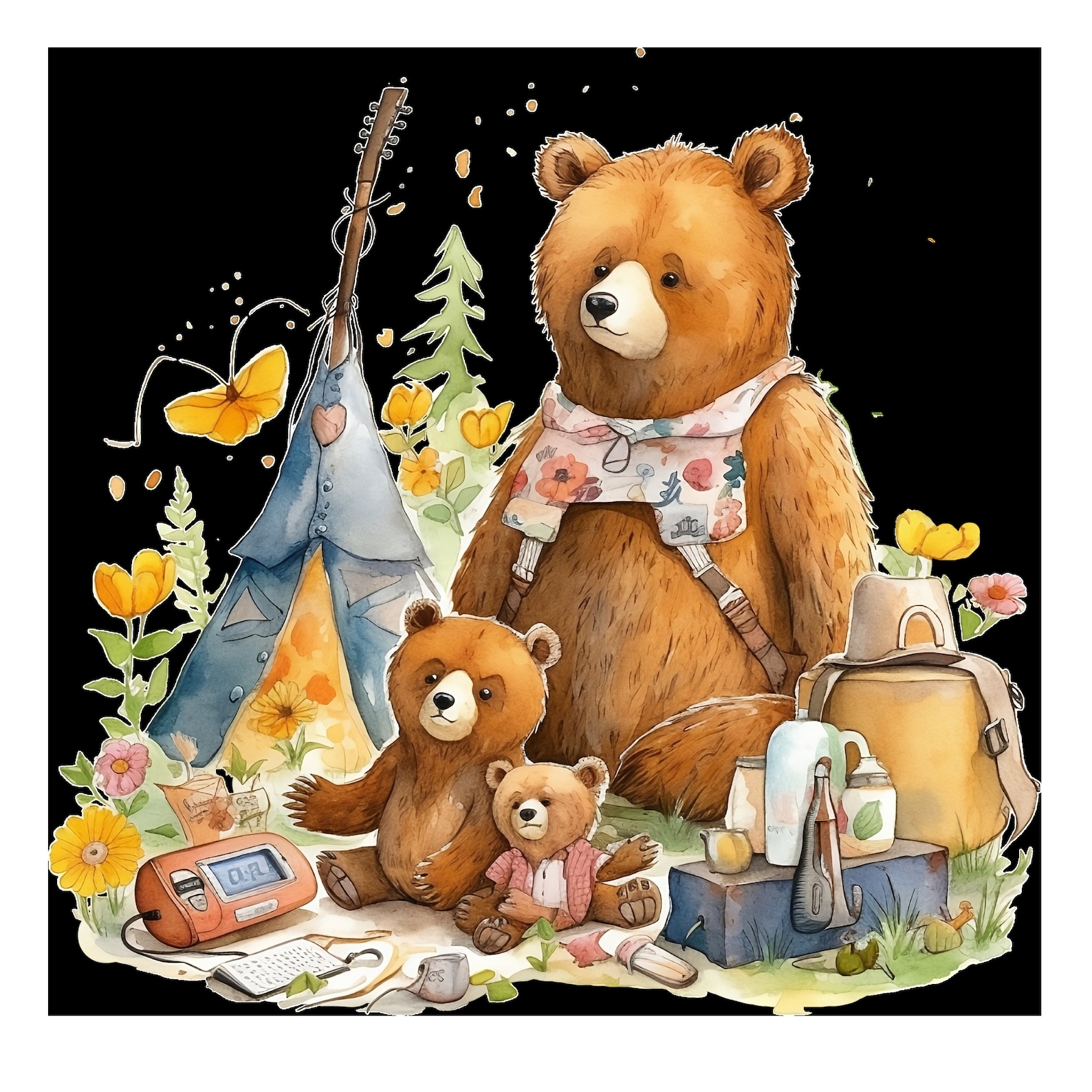 Woodland Warrior Bears Digital Clipart - Camping Bear Clipart - Bear ...
