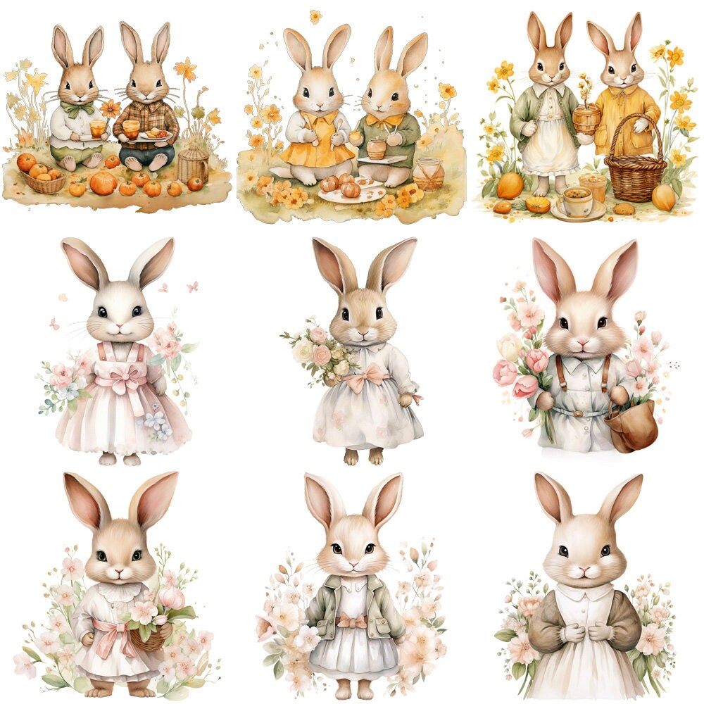Pastoral Watercolor Bunnies PNG, Cute Bunny Couple Wedding Clipart ...