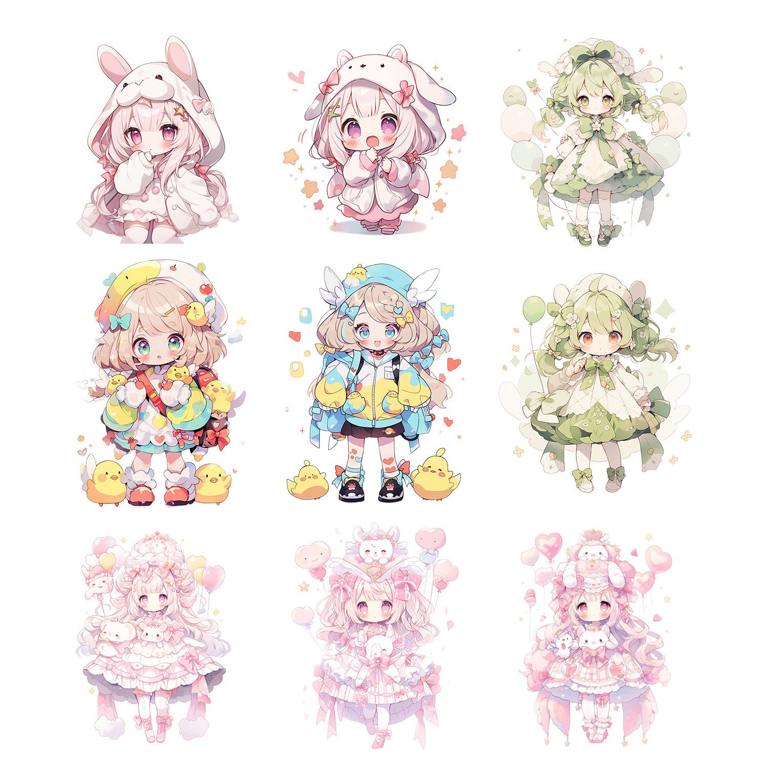 Anime Sticker Pack Digital Stickers 24 Kawaii 2D Girls iPad Stickers ...