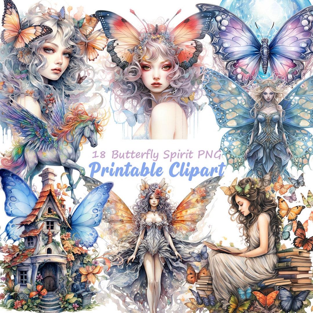 Watercolor Forest Elf Princess Clipart, Butterfly Spirit Illustration ...