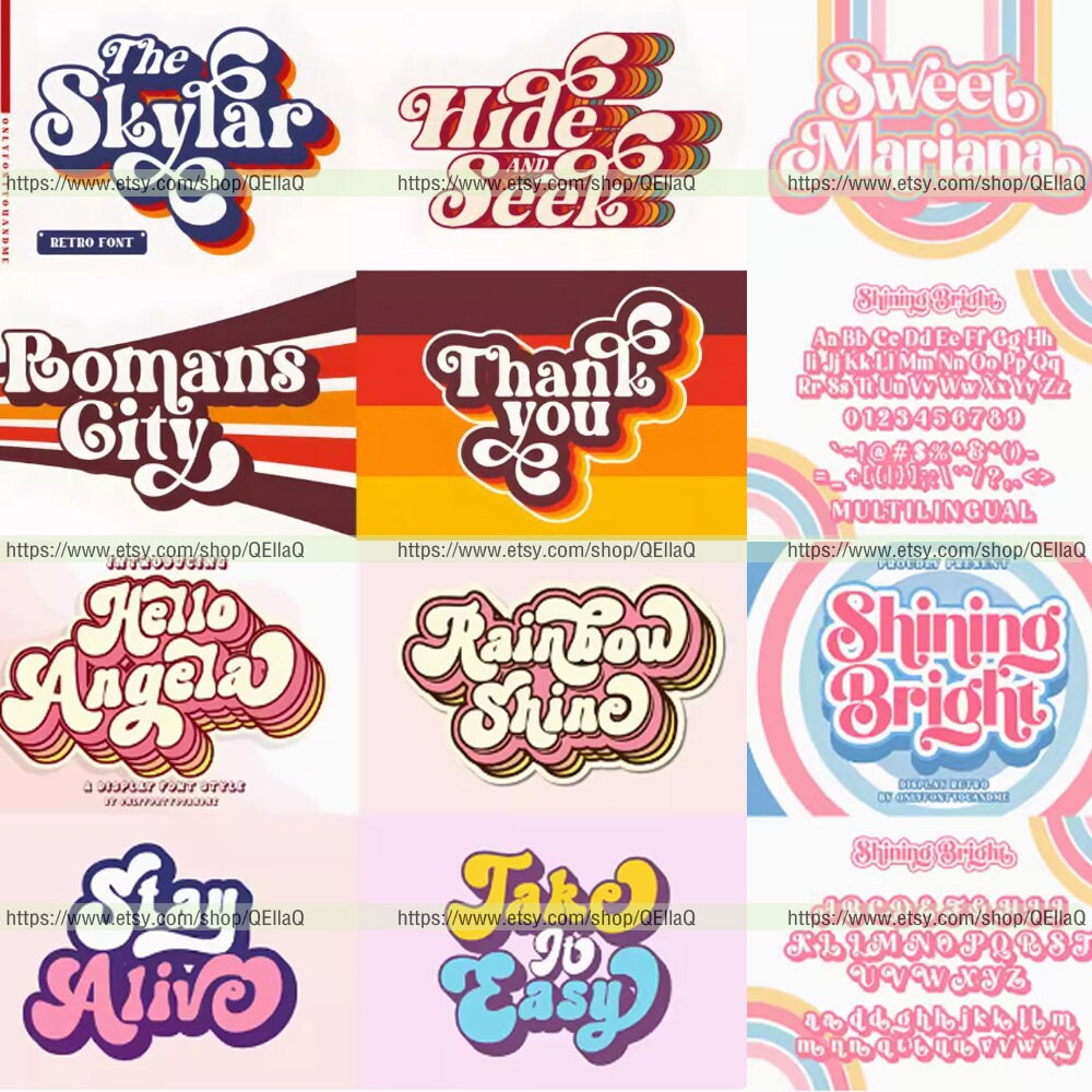 Cute Cartoon Font Bundle Best Collection, American Retro English Font ...