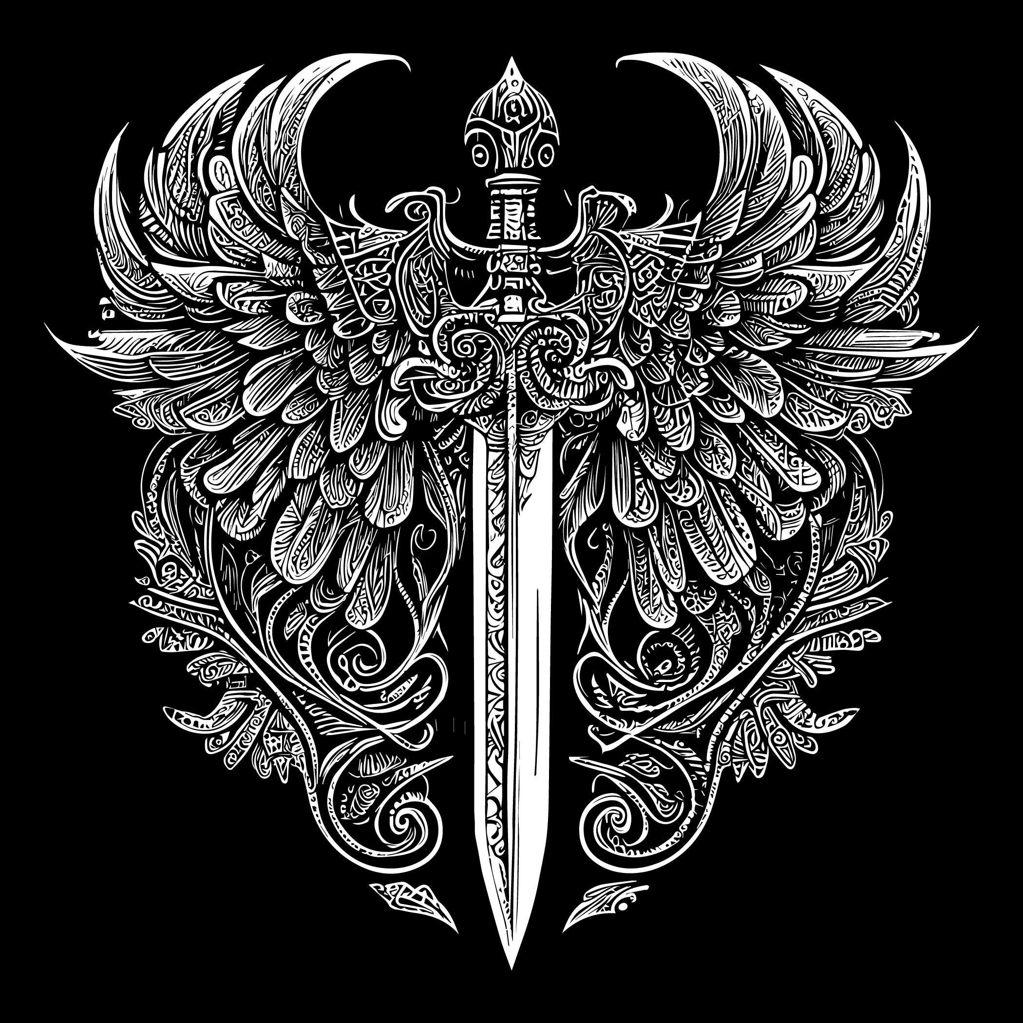 King Sword Clipart, Vine Angel Wings PNG, Mandala Vector Art, Black ...