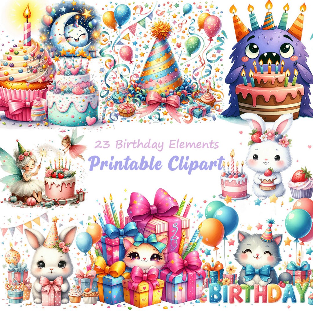 Birthday PNG Bundle, Newborn Birthday Clipart, Cute Baby Animals PNG ...