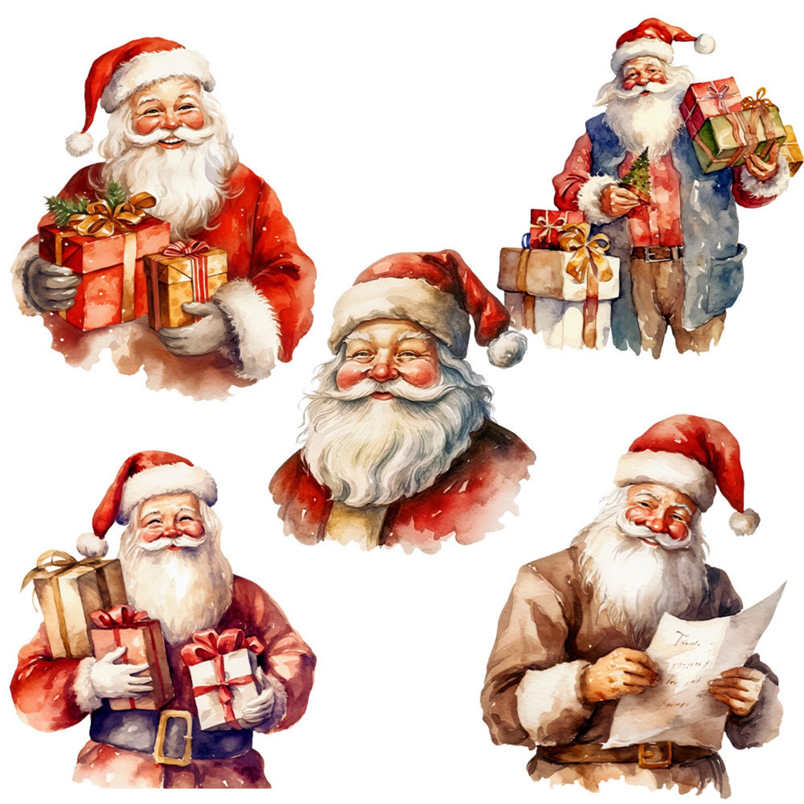 Watercolor Santa Claus Clipart, Christmas Graphics (10 PNG) (digital ...