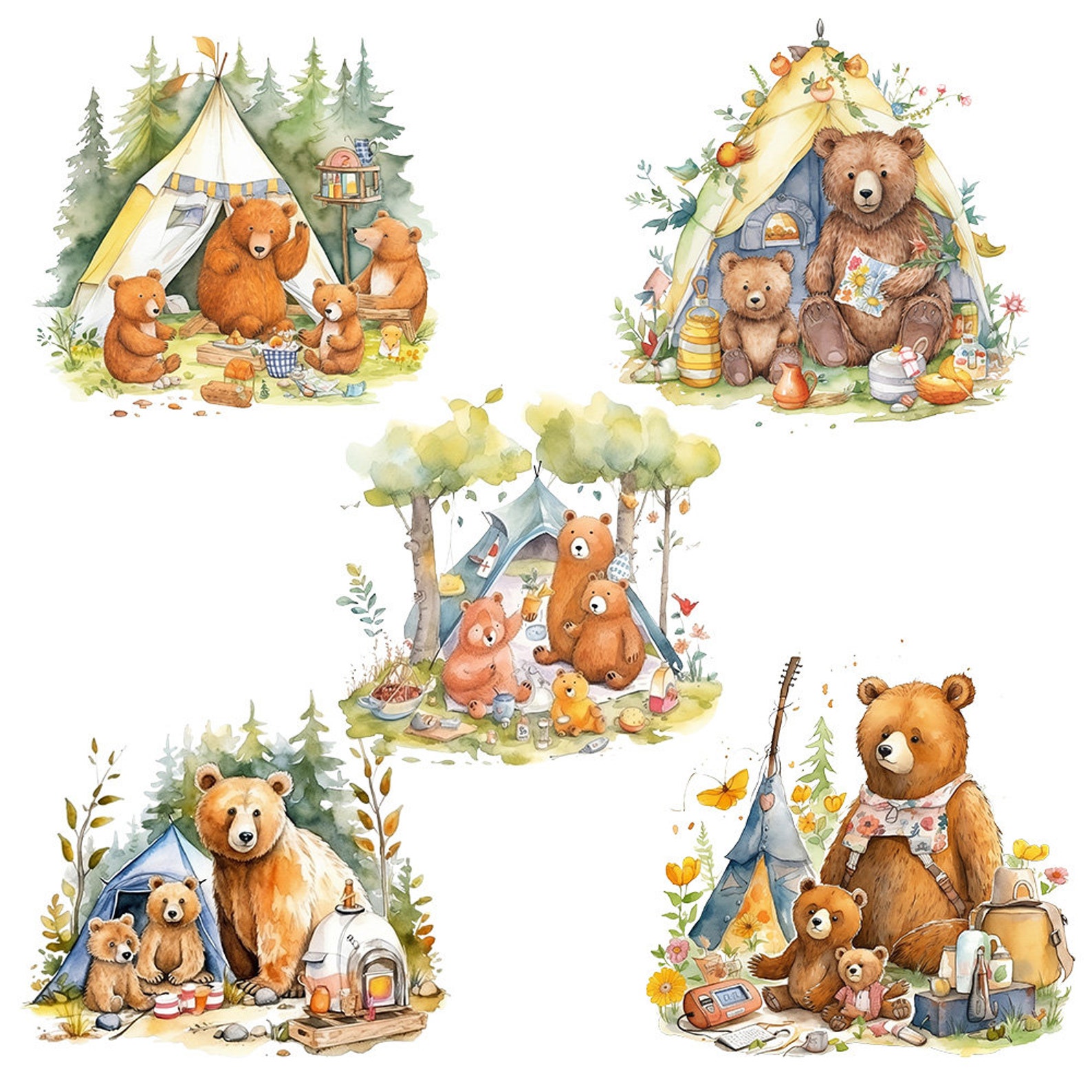 Woodland Warrior Bears Digital Clipart - Camping Bear Clipart - Bear ...