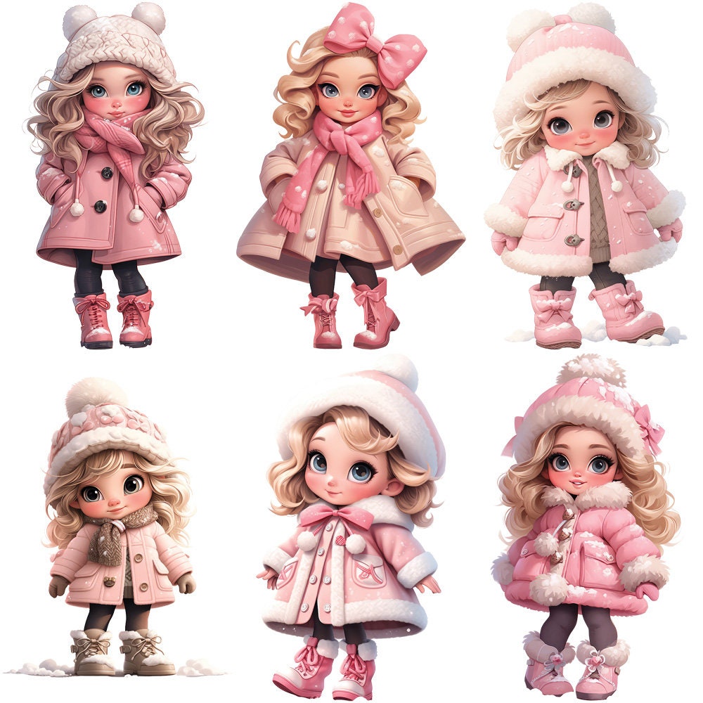 Winter Babygirls Watercolor Clipart, Pink Warm Coat Fashion PNG ...
