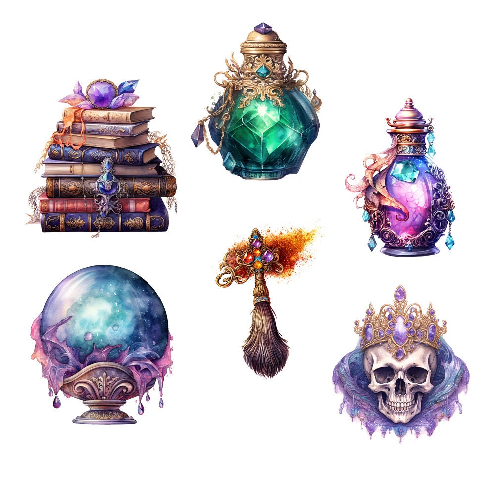 Watercolor Celestial Witch Clipart, Witch Clip Art PNG, Witch Bundle ...