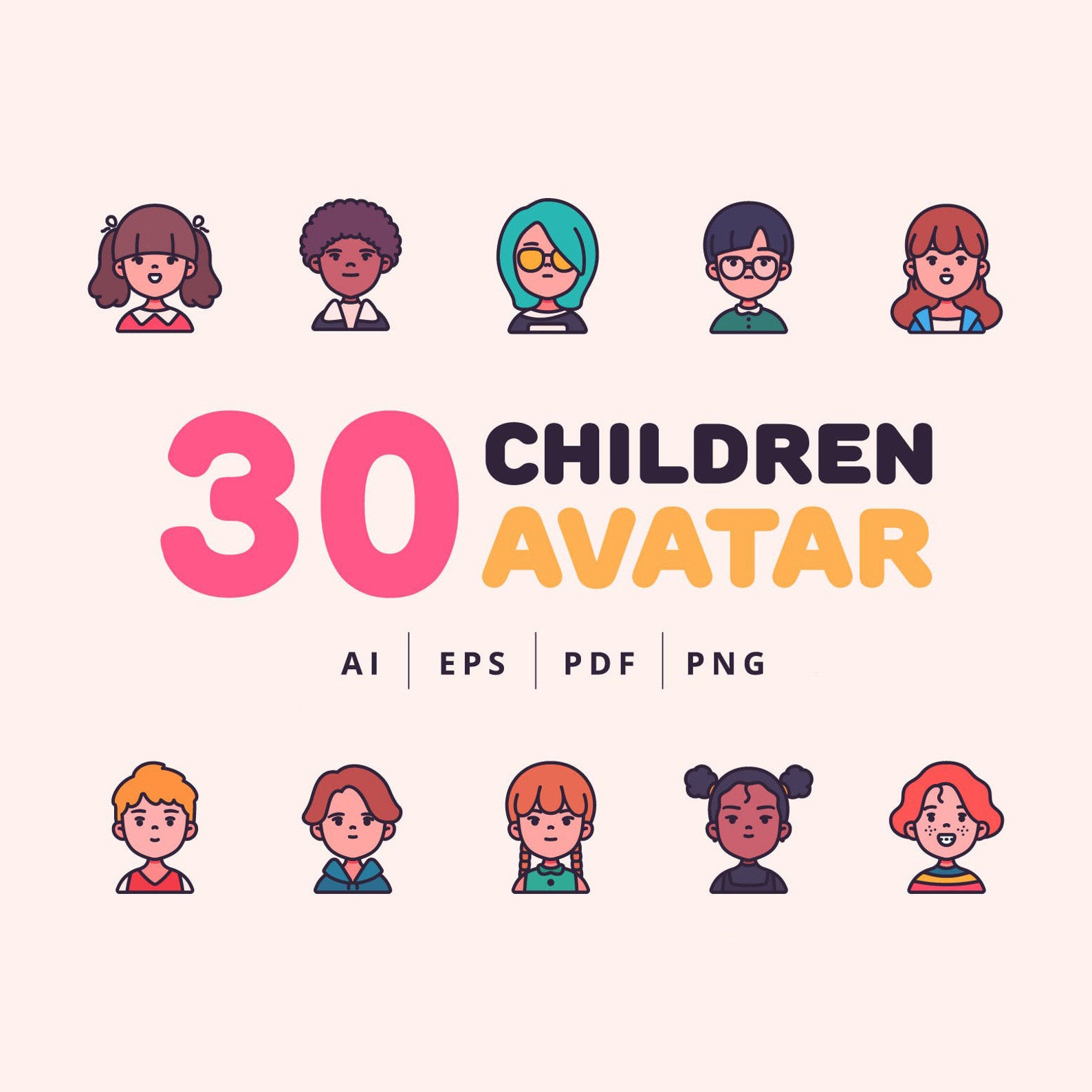 30 Kids Createable Vectors 4 Style PNG, EPS, PDF Kids Clipart, Children ...