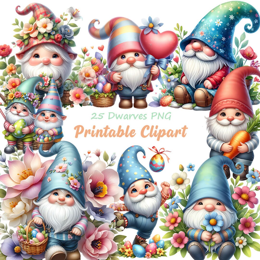 Gnomes Watercolor Clipart Bundle, Spring Nursery Art (PNG) - Etsy